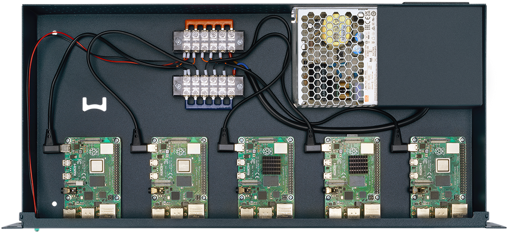 1U PI Case with power supply for max. 5 units Raspberry Pi 4