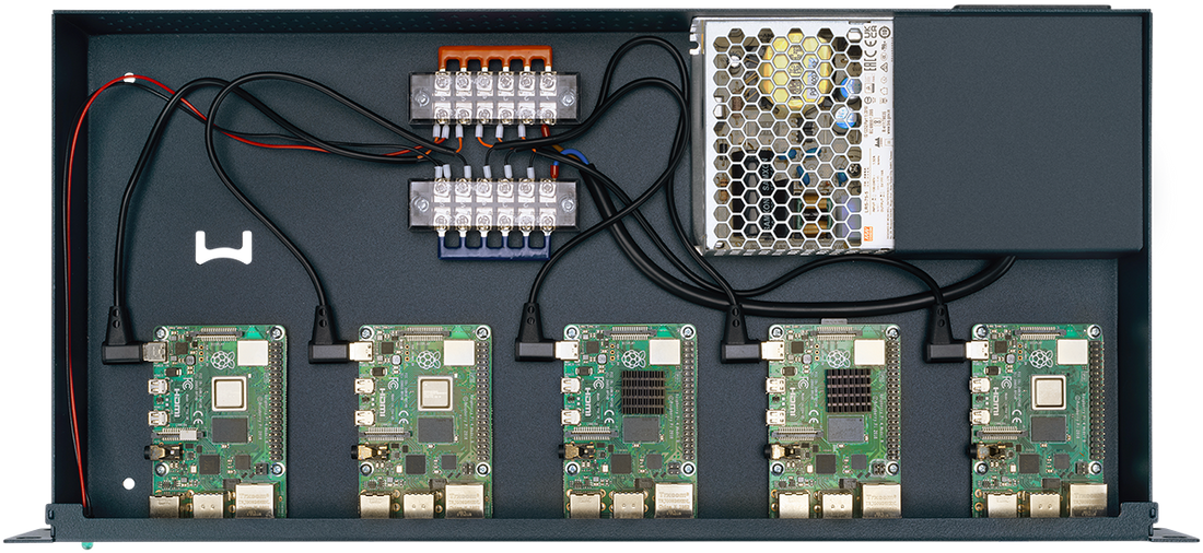 1U PI Case with power supply for max. 5 units Raspberry Pi 4